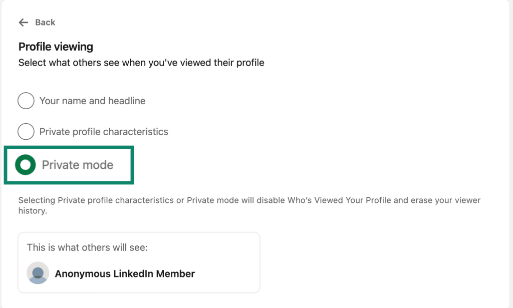 LinkedIn private mode: How to browse profiles anonymously