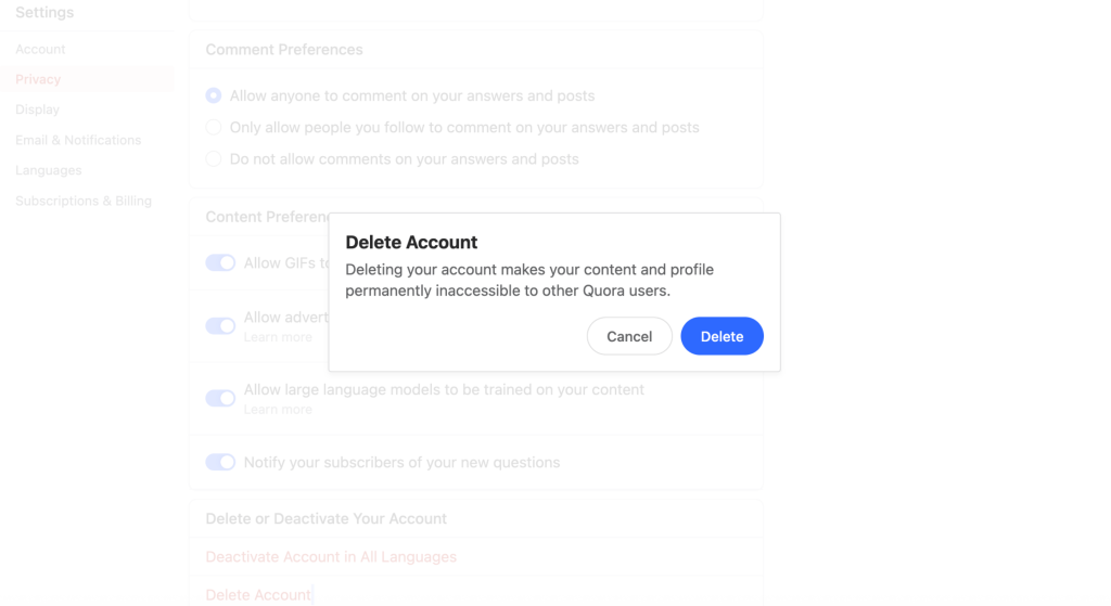 How to delete your Quora account safely and protect your data