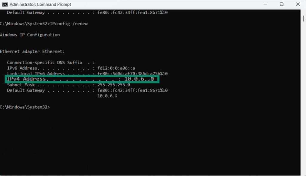 “Ethernet does not have a valid IP configuration” error