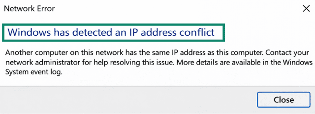 Windows has detected an IP address conflict: Fixed