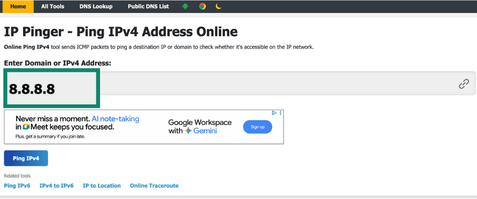 How to ping an IP address